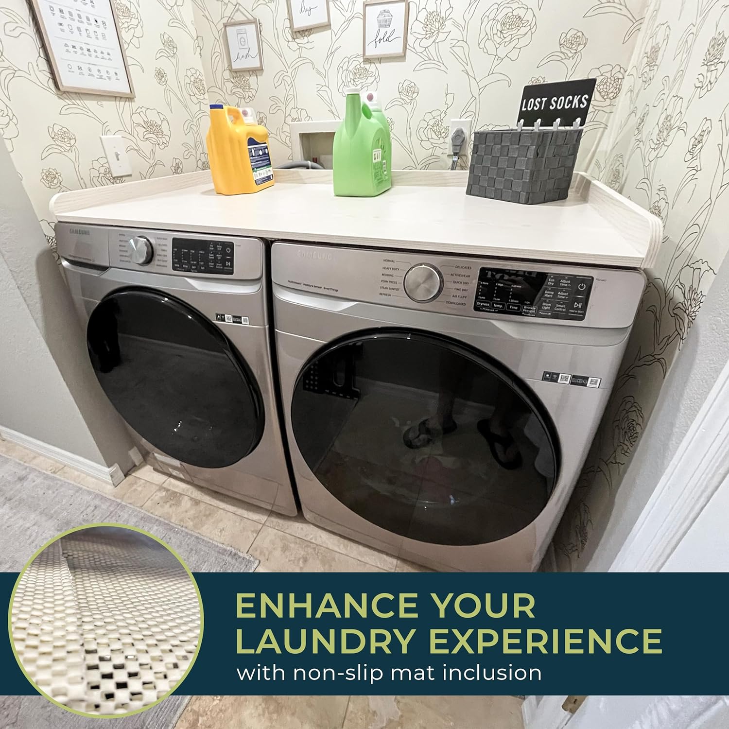 Washer and Dryer Countertop with Non Slip Mat Relodecor